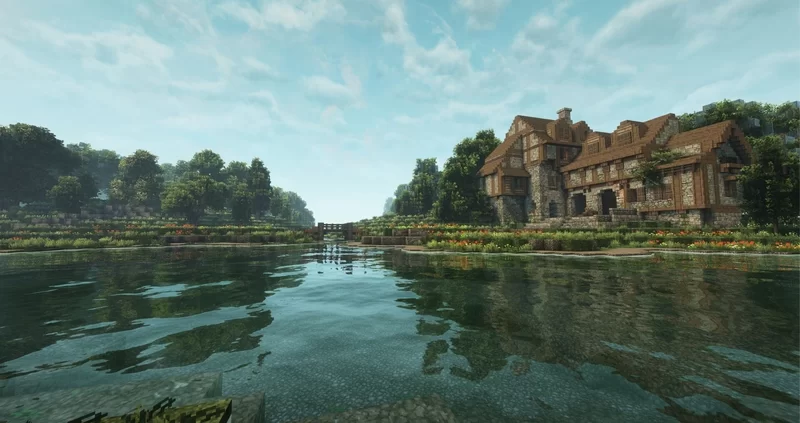 A medieval cottage nestled near a tranquil lakeside Minecraft Map