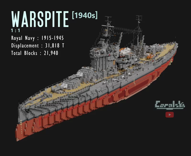 HMS Warspite (1940s) - 1:1 Scale Model Minecraft Map