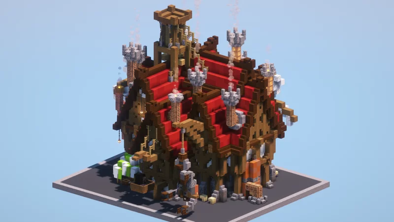 Steampunk Medieval Red House Minecraft Map