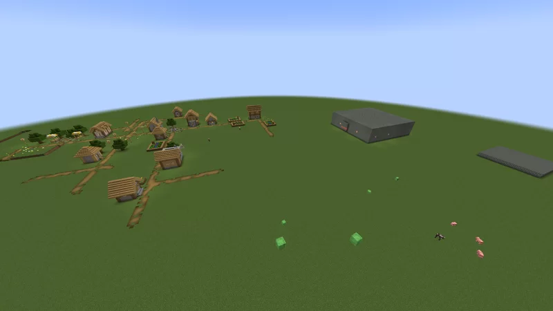 Amazing superflat seed trial chambers, mineshaft, ruined portal and 3 villages near spawn ...