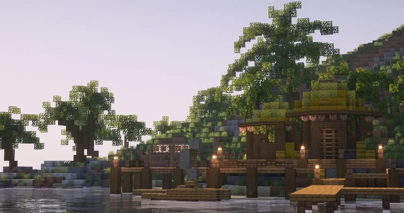 🌴Relaxing in a thatched-roof wooden beach house Minecraft Map