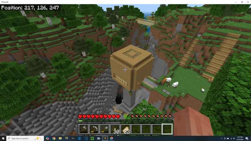 Really cool starting base with a house suspended on a rock pillar ...