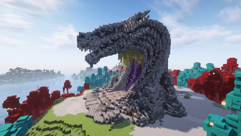 Minecraft Dragon |Viper| Head Nether Portal V07 Statue Minecraft Map