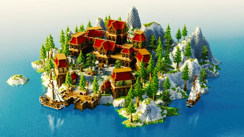 [Hub] Seaside Medieval Village - 300x300 Minecraft Map