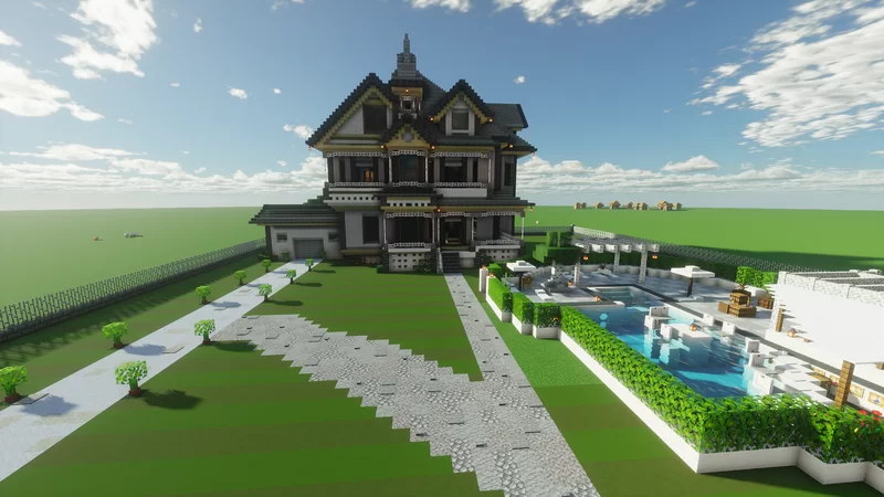Pale Oak Villa/Mansion || + Detailed Interior || + Pool with swim up-bar Minecraft Map