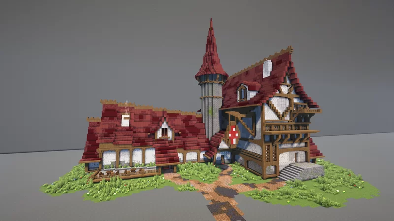 Medieval Fantasy Guildhall with Tavern I Download I Interior Minecraft Map