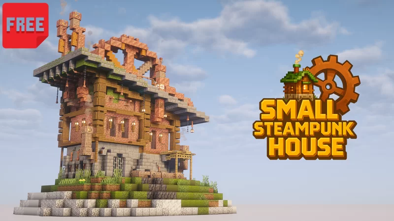 (FREE) Small Steampunk House 🛠️⚙️ (Full Interior) 1.21.4+ Minecraft Map