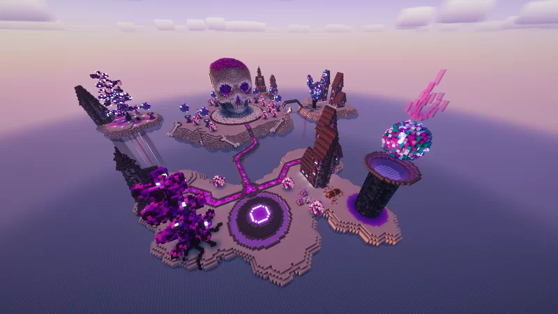 Skullspire | LOBBY/SPAWN HUB / SPAWN VILLAGE Dark & Purple themed Map & Schem ( Skull , bones ...