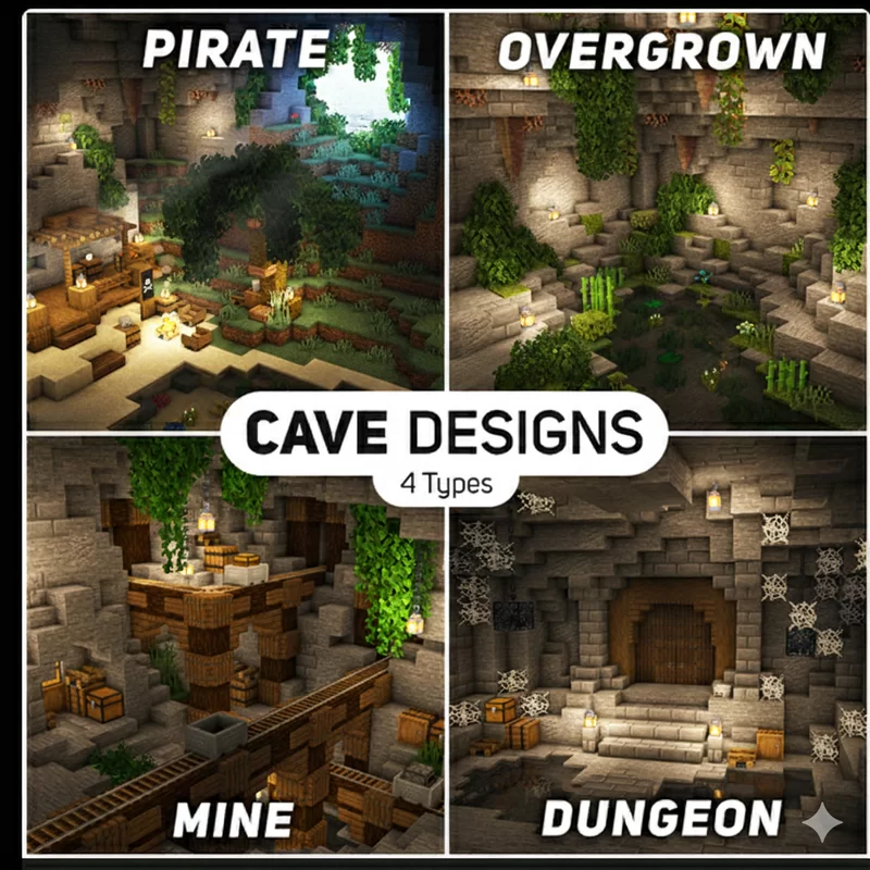 Cave Designs Pack – Pirate, Overgrown, Mine & Dungeon (4 Types ...
