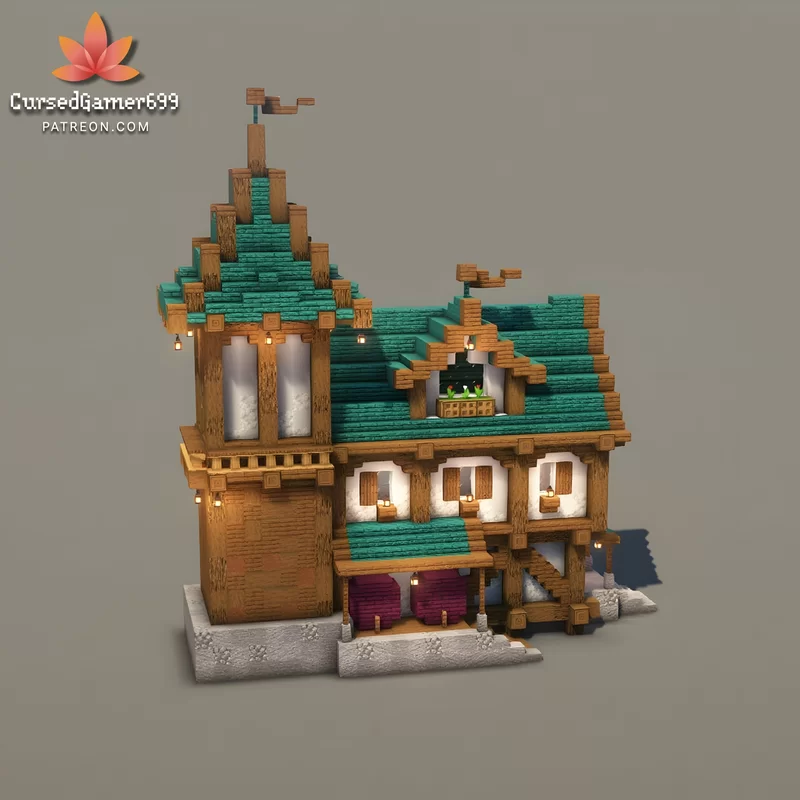 Medieval Castle House with Tower – Premium Litematic Build for Java 1.20+ Minecraft Map