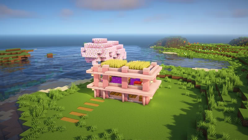 Modern Cherry Starter House! +Tutorial 🏡89 Minecraft Map