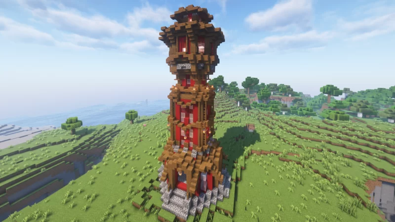 Fancy red medieval tower | Schematics Minecraft Map