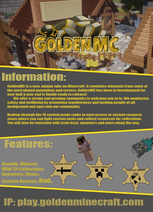 GoldenMC - 1.16.1 - Towny MMO - RankUp - Custom Mobs - Custom Items ...