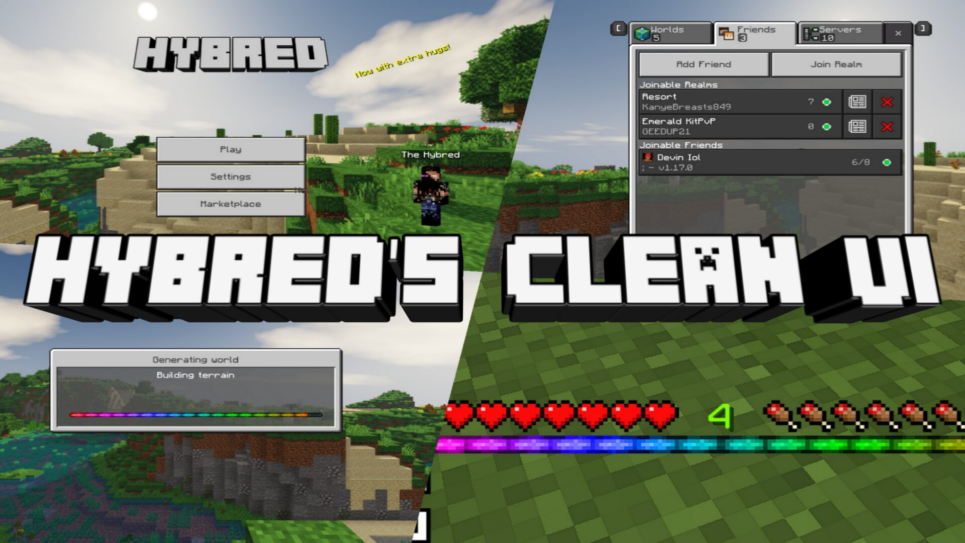 Hybred's Clean UI [Bedrock Edition] Minecraft Texture Pack