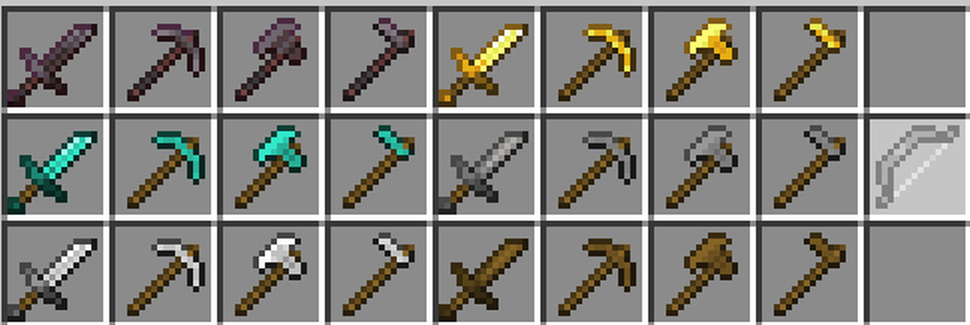 Better tools + Weapons Minecraft Texture Pack