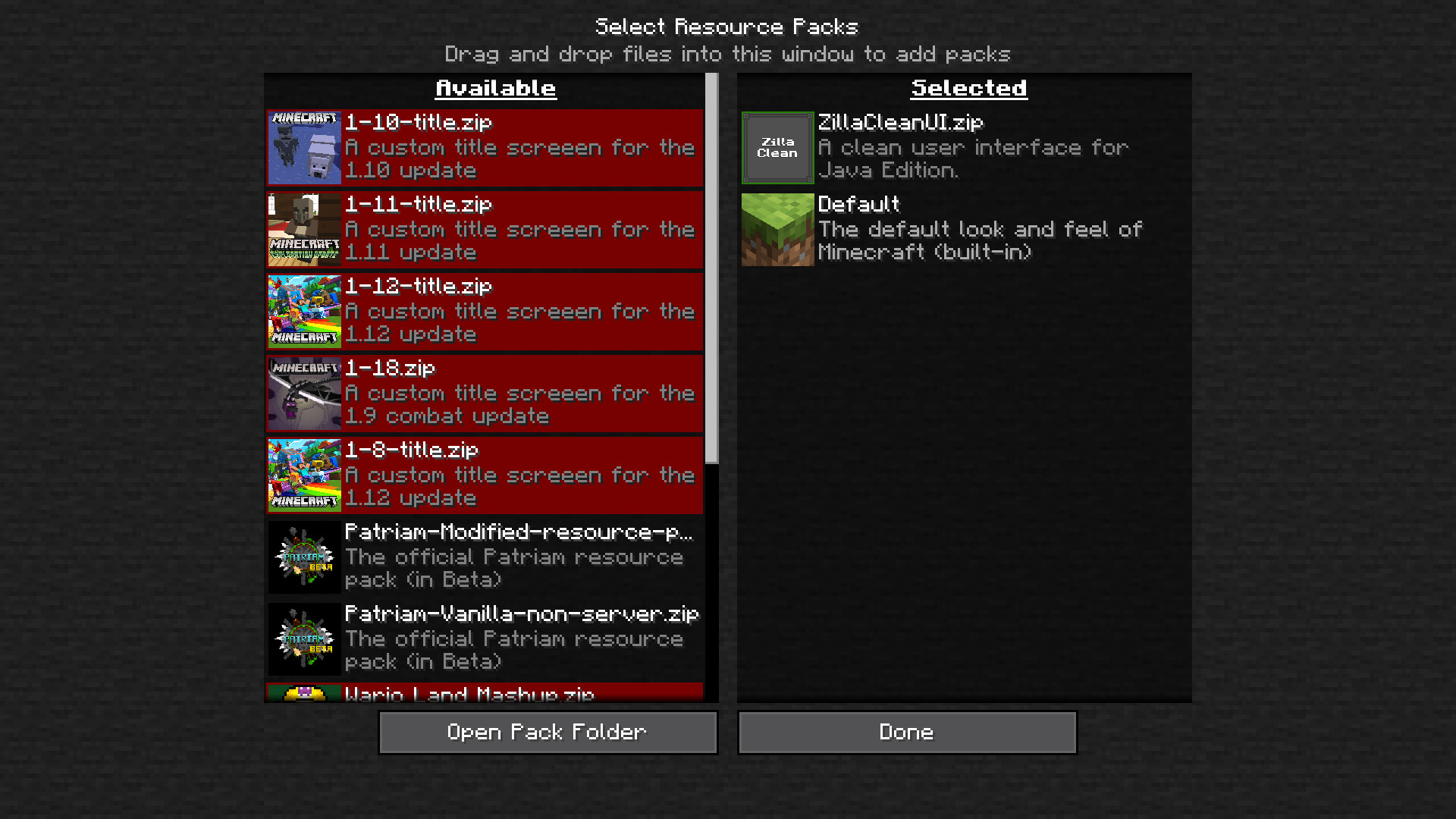 Zilla Clean UI Minecraft Texture Pack
