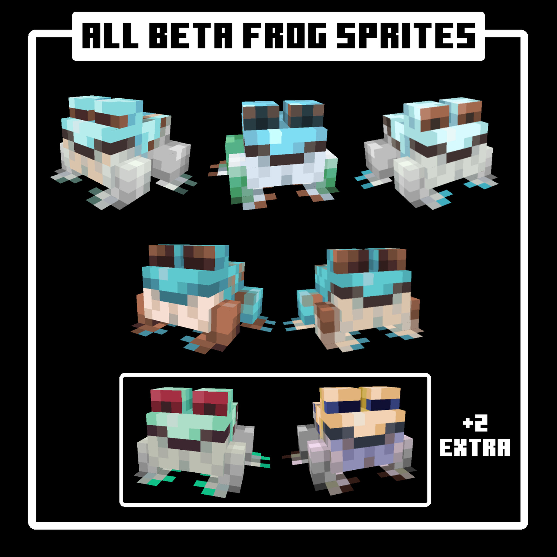 All frog beta sprites (blue frog) + 2 extras Minecraft Texture Pack