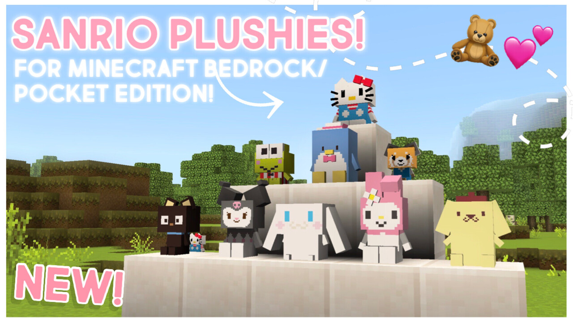 (Bedrock)‎♡‧₊˚ Sanrio Plushies Add-on! ‎♡‧₊˚ Minecraft Texture Pack