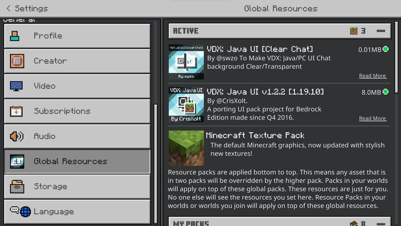 Clear Chat addon for VDX: Java/PC UI. Minecraft Texture Pack