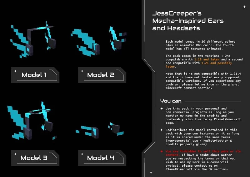 Mecha-inspired ears and headset cosmetic pack Minecraft Texture Pack