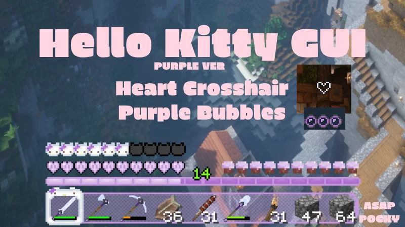 ~HELLO KITTY HOTBAR GUI PURPLE VERSION 1.21.5~ Minecraft Texture Pack