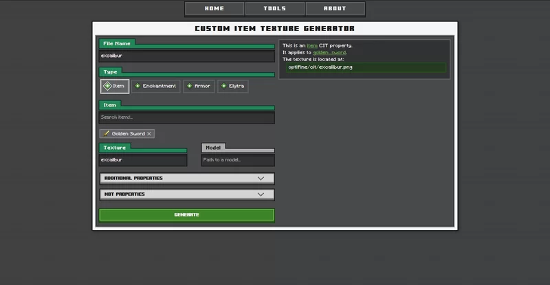 [Pablo Minecraft Tools] Optifine CIT Generator Minecraft Texture Pack