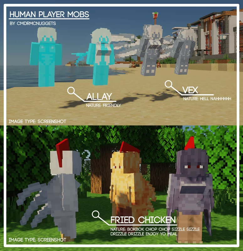 Human Player Mobs [ PC Java | MCPE Bedrock ] Minecraft Texture Pack