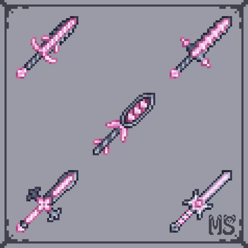Pink crystal swords. Silver ver 32x32 Minecraft Texture Pack
