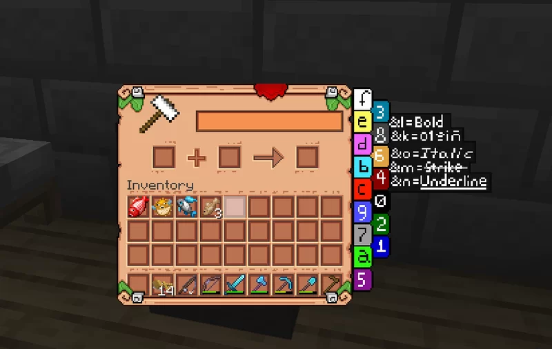 Anvil Color Code ui for Servers Minecraft Texture Pack