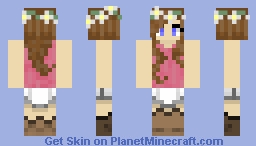 Pink Shirted Flower-Crown Girl Minecraft Skin