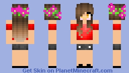 Summer brunette with a red dress and a beautiful floral headdress ...