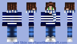 Christmas - Blue & White Stripe - Scarf & Dark Brown Hair Minecraft Skin