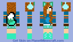 Fox Girl skin with headphone, gloves, and blue top Minecraft Skin