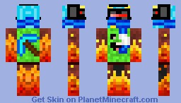 Cyborg with Cloak with Fire and Diamond Pick-axe Minecraft Skin