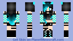 Black And Blue Pixel Girl Minecraft Skin