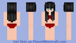 Woman with long black hair, red bikini, green eyes Minecraft Skin