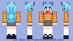 Light Blue Hair Cat Girl Minecraft Skin