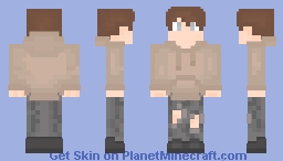 Classic Beige Hoodie, Gray Jeans, Brown Hair, Gray Eyes Minecraft Skin