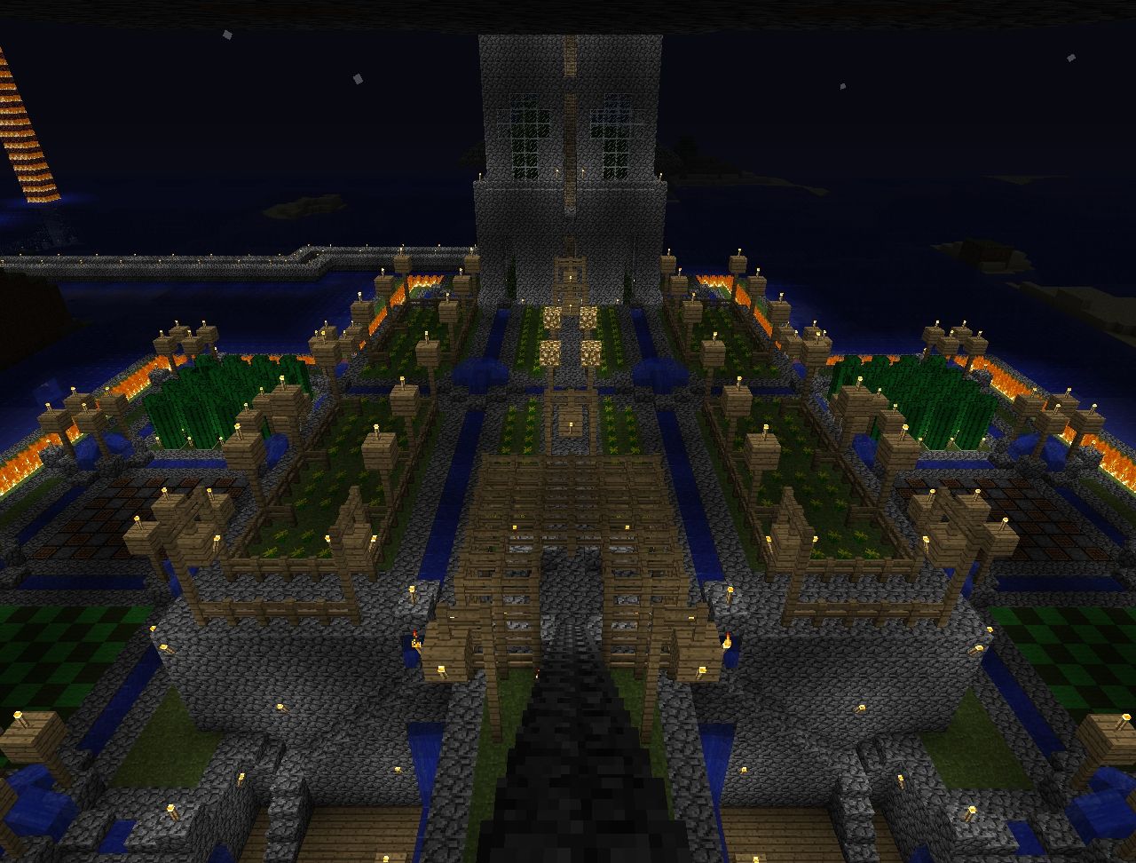 The Courtyard with tower floating house and garden Minecraft Map