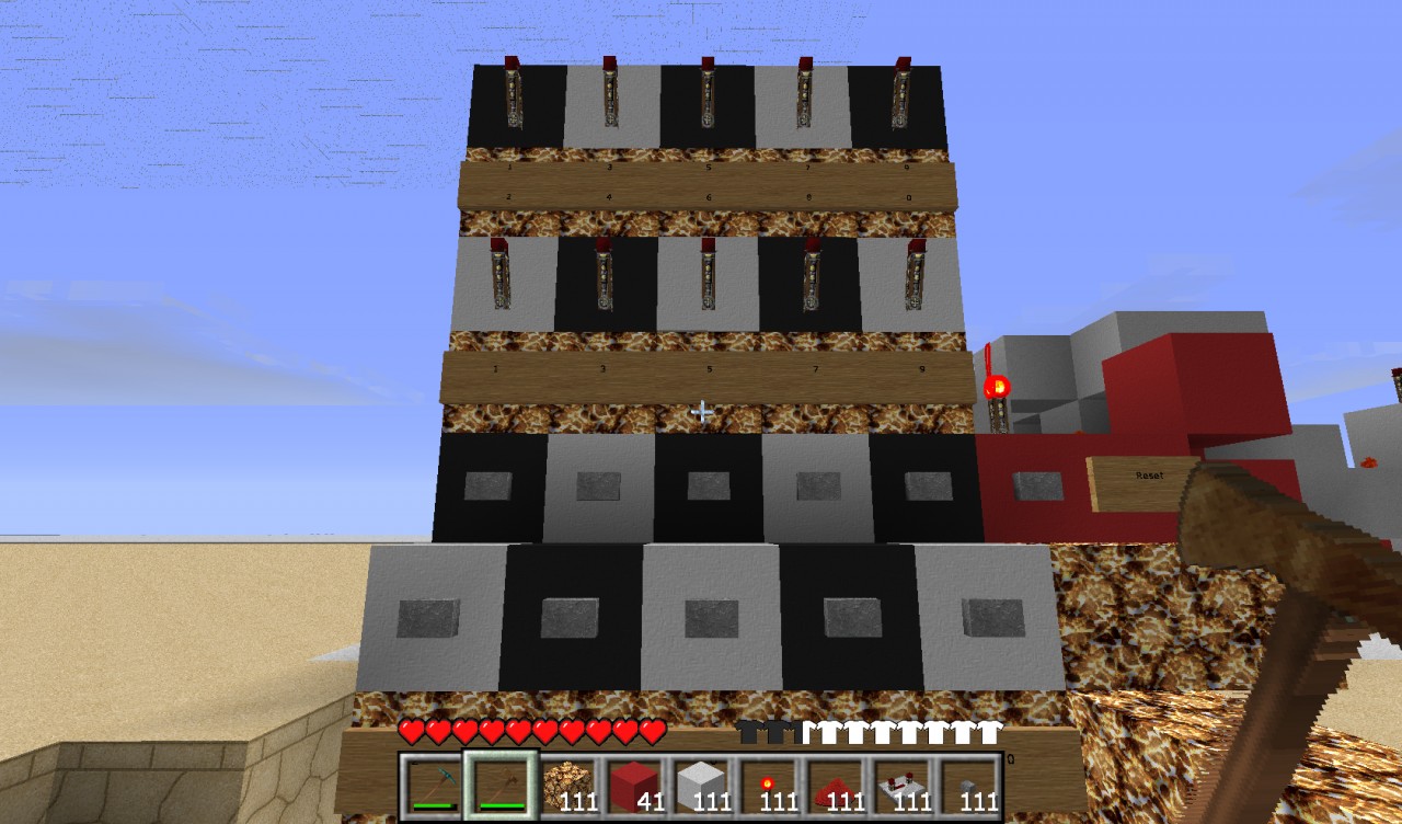 0-9 keybord to memory bank with input display and reset Minecraft Map