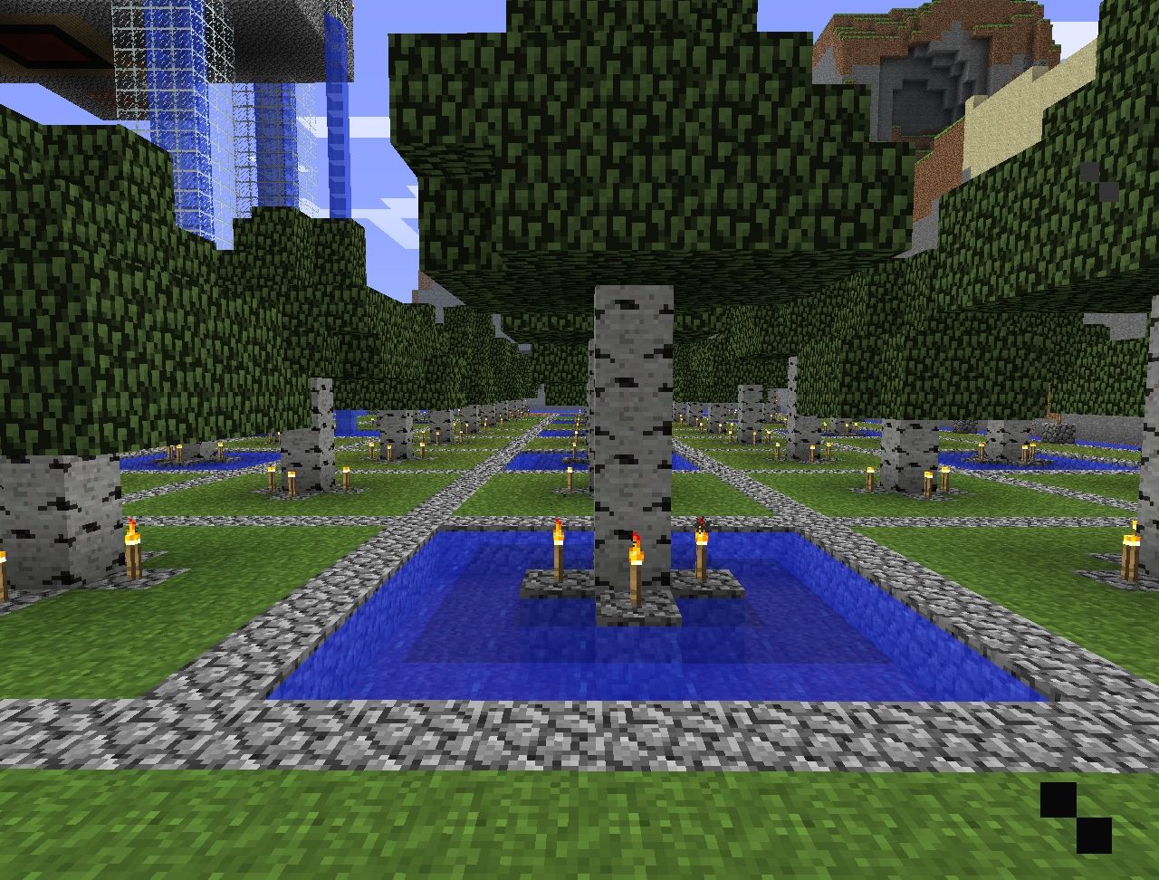 The Courtyard with tower floating house and garden Minecraft Map