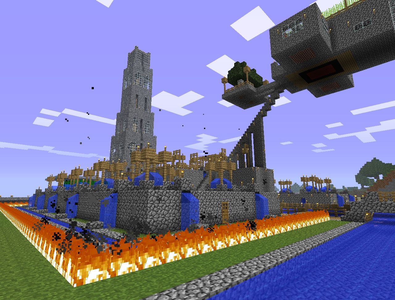 The Courtyard with tower floating house and garden Minecraft Map