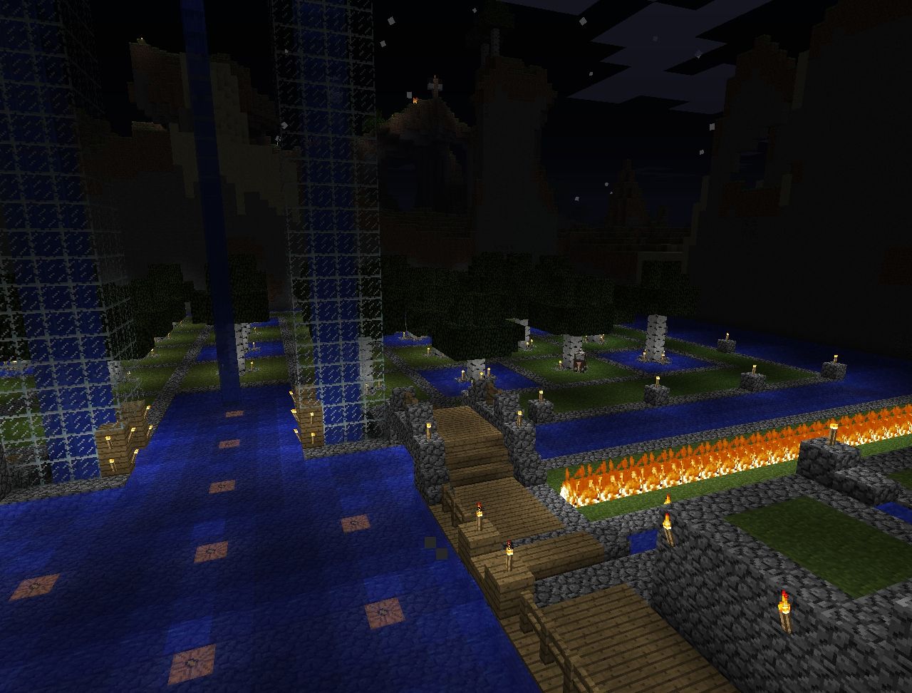 The Courtyard with tower floating house and garden Minecraft Map