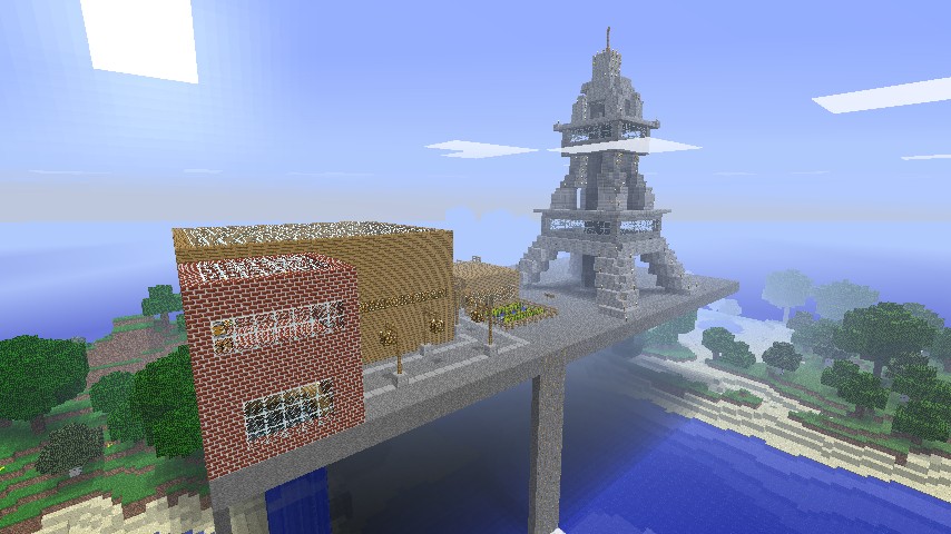 sky village with Eiffel Tower Minecraft Map