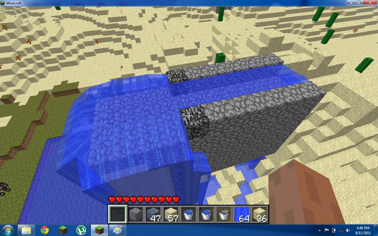 Man made waterfall with manmade cave inside Minecraft Map
