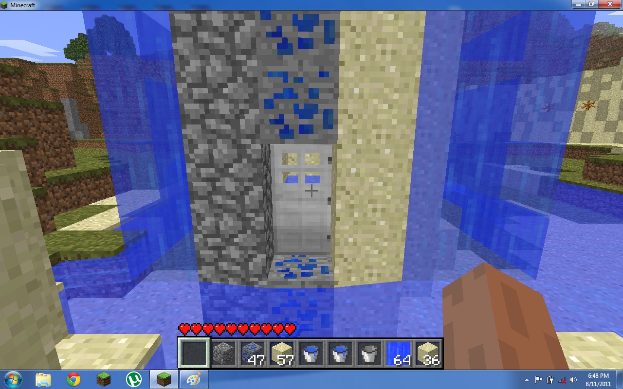 Man made waterfall with manmade cave inside Minecraft Map