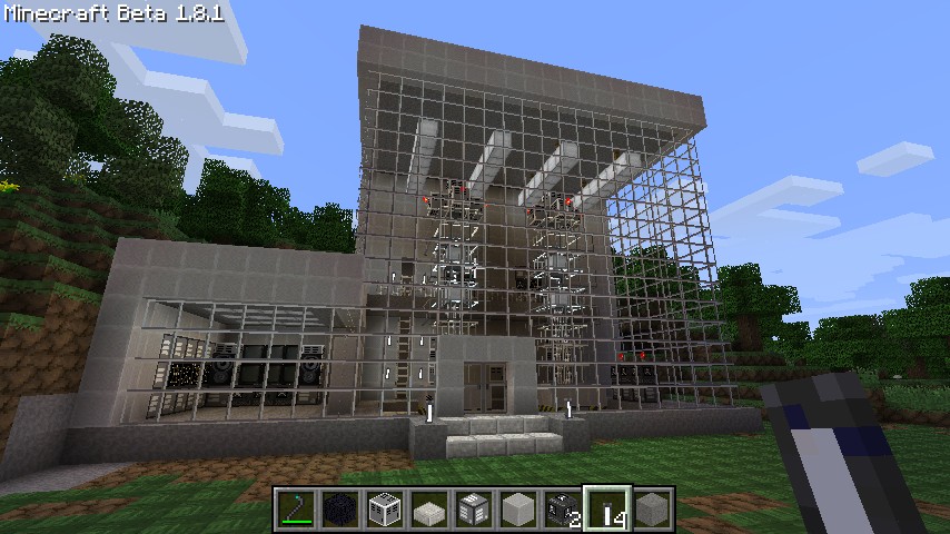 Modern industrail building with huge glowing vacuum tubes Minecraft Map