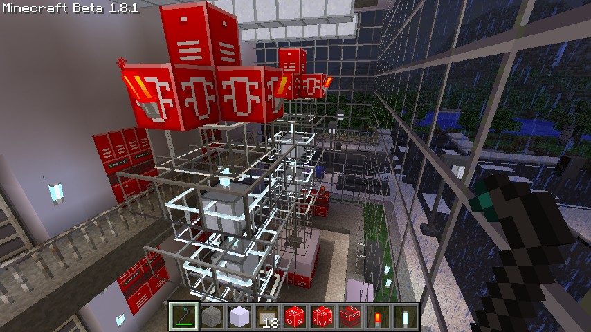 Modern industrail building with huge glowing vacuum tubes Minecraft Map