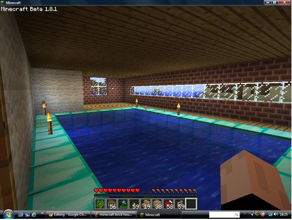 brick house with swimming pool Minecraft Map