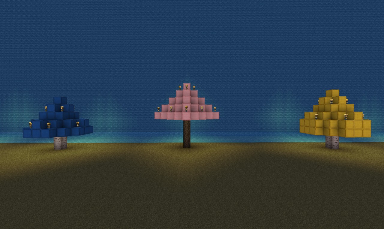 Different Colour Wool Trees, Nether Trees and Gold Trees Minecraft Map